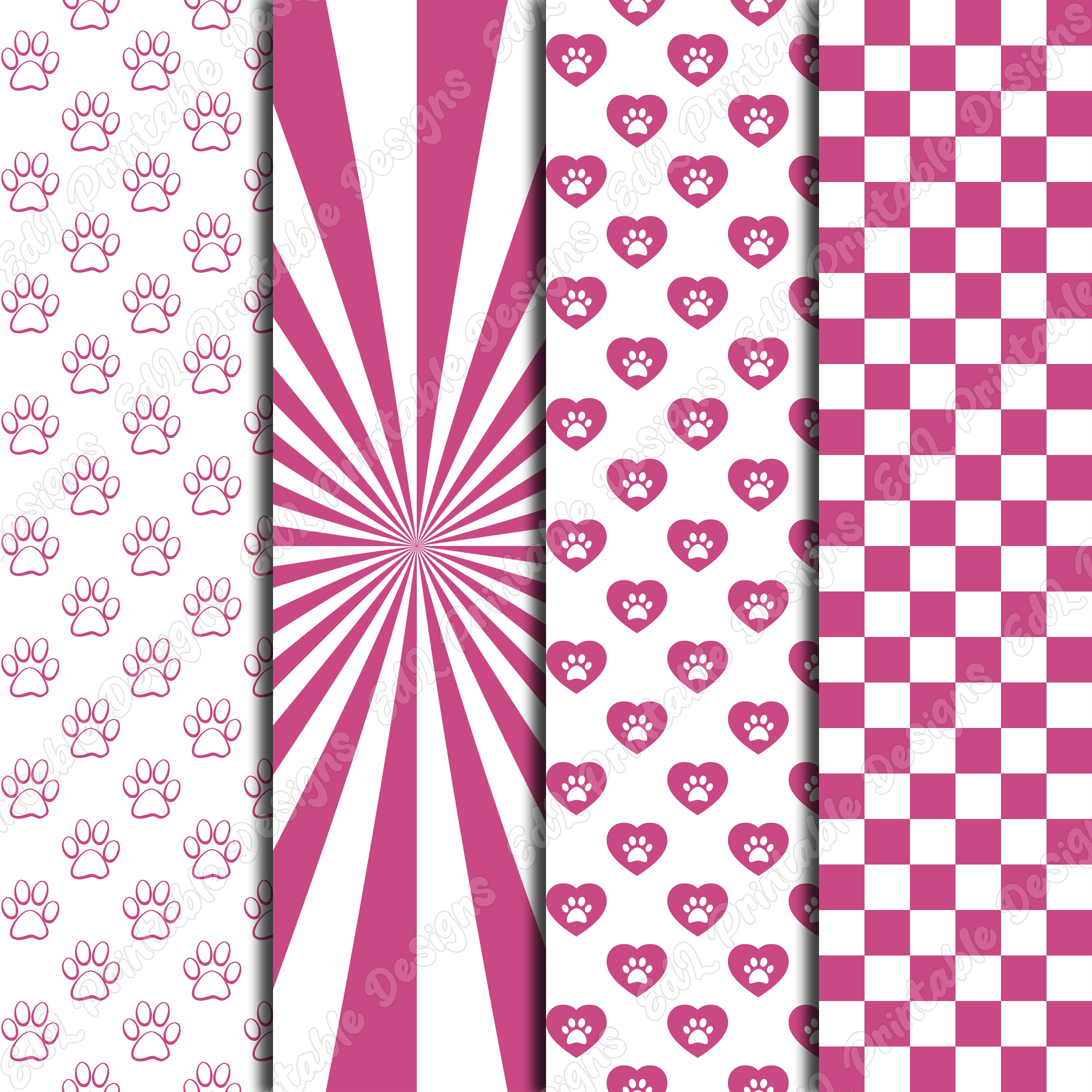 White and Pink Dog Patterns Digital Paper, Animal Prints Background ...