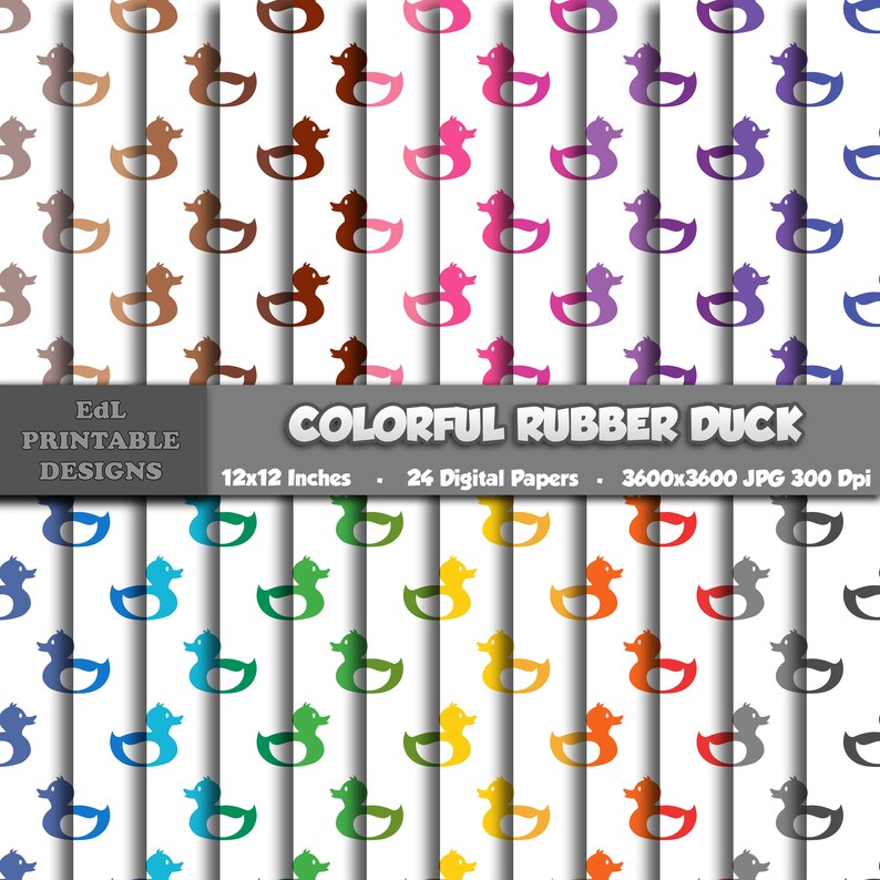 Rubber Duck Digital Pattern Paper, Toy Printable Background, Baby Boy ...