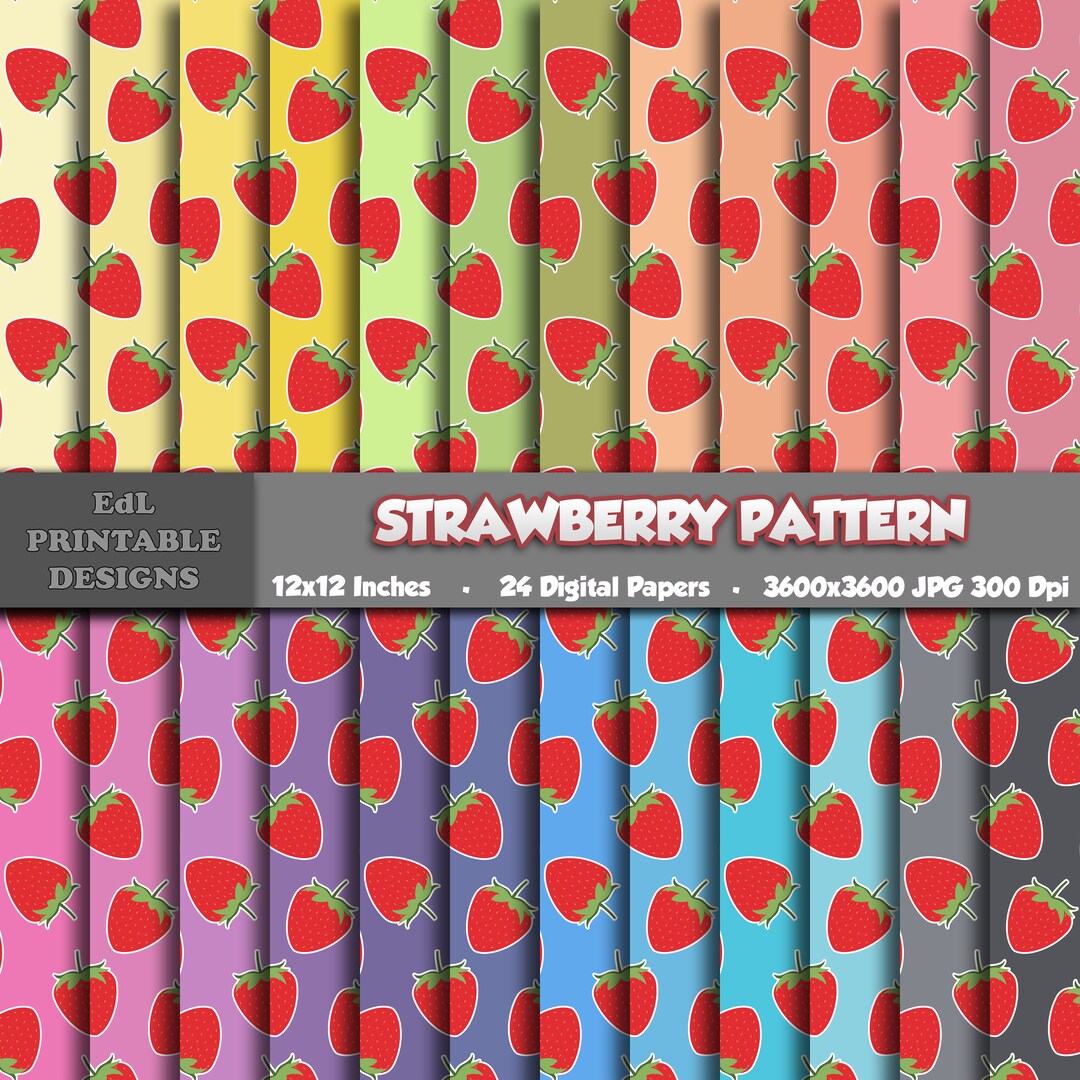 Strawberry Pattern Digital Paper, Summer Fruit Printable Background ...