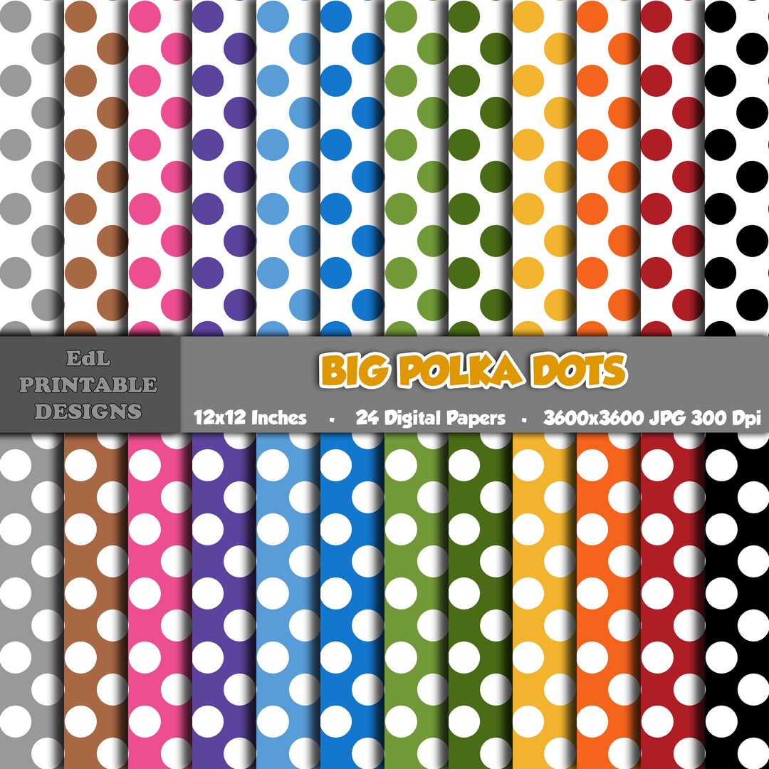 Big Polka Dots Digital Paper, Rainbow Colors Printable Background ...