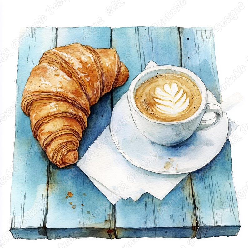 Croissant and Coffee Clip Art, Cafe Theme Designs (JPG Bundle) - Etsy