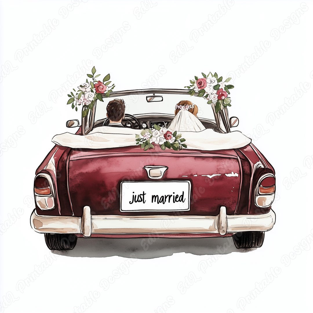 20 Just Married Car Clip Art, Wedding Car Printable Images, Bride and ...