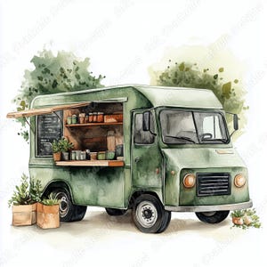 Watercolor Food Truck Clipart, Mobile Kitchen Illustration (JPG Bundle ...