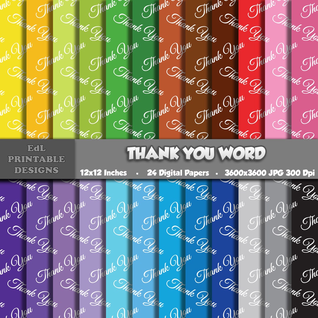 Thank You Word Digital Paper, Seamless Pattern (set of 24) - Etsy