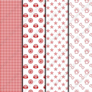 White and Red Dog Patterns Digital Paper, Animal Prints Background ...