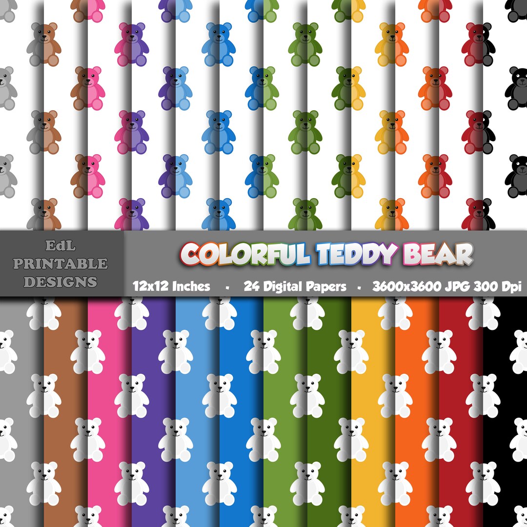 Colorful Teddy Bear Digital Paper, Nursery Baby Boy and Girl, Newborn ...