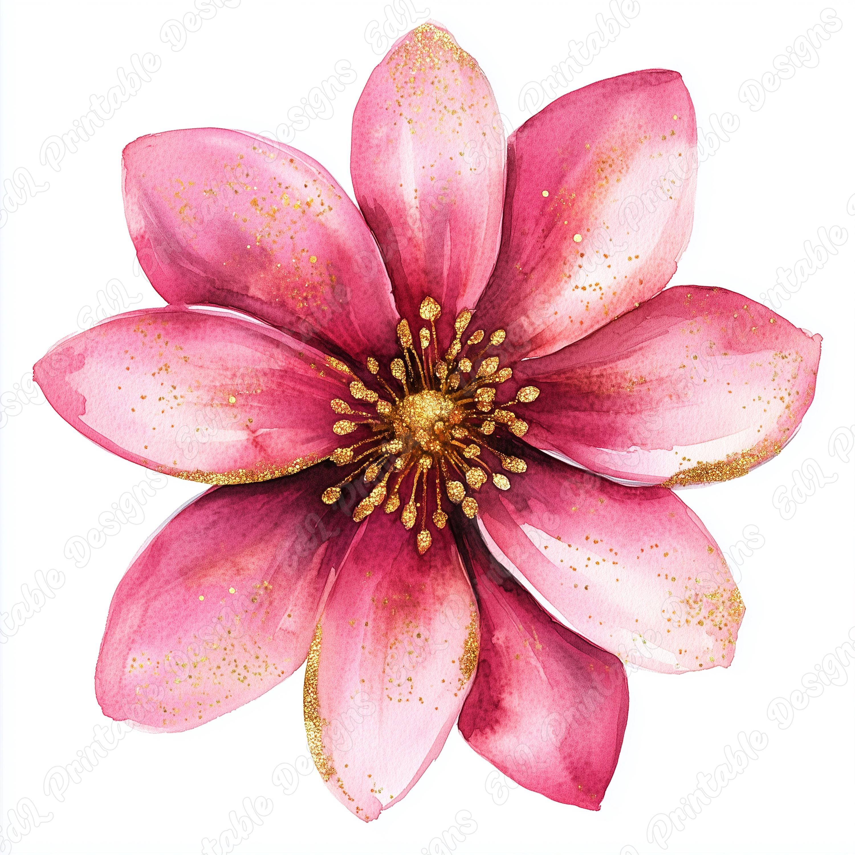 Pink Gold Glitter Flower Clip Art, Floral Graphics (digital Download ...