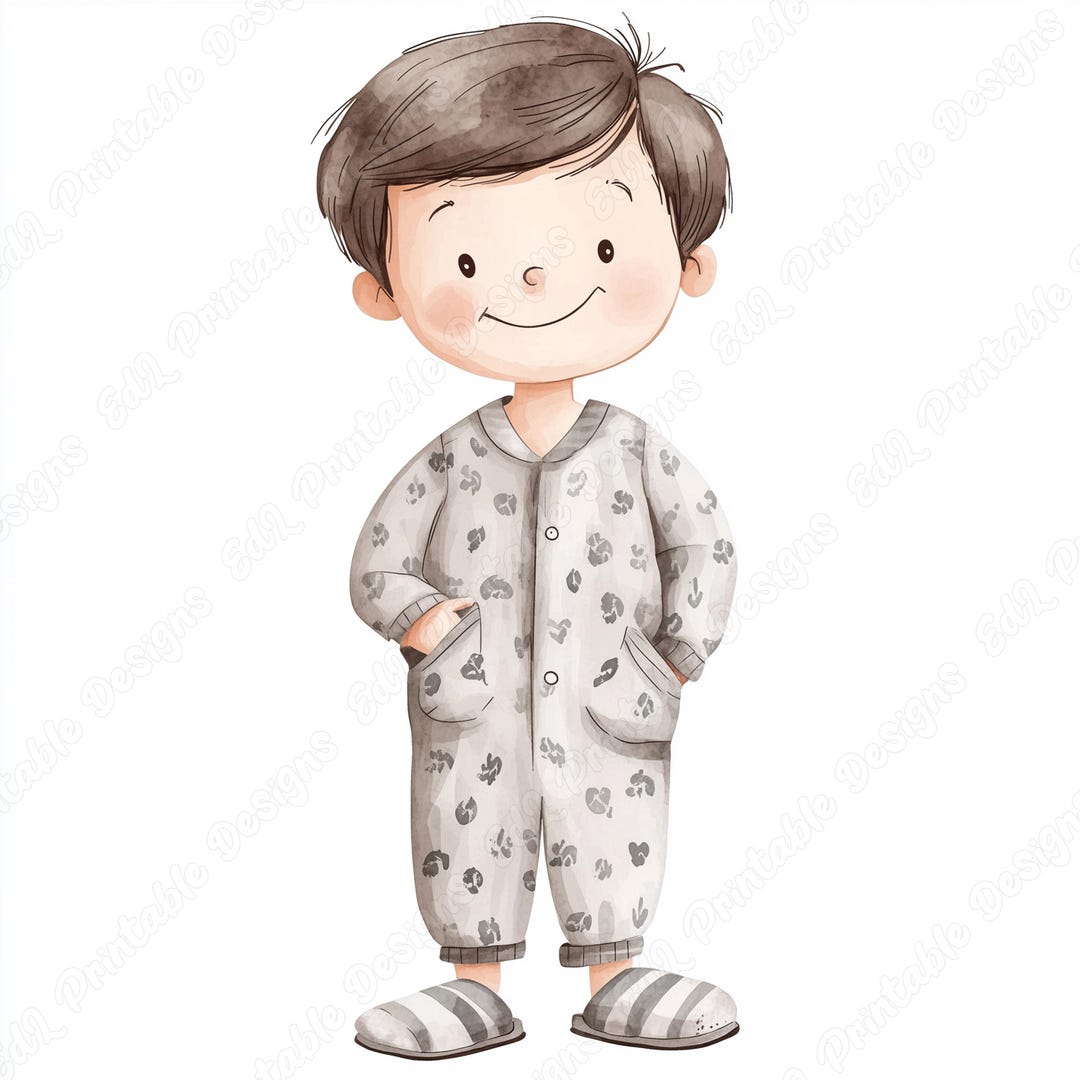 20 Cute Pajamas Boy Clip Art, Boy Wearing Pajamas and Slipper Printable ...