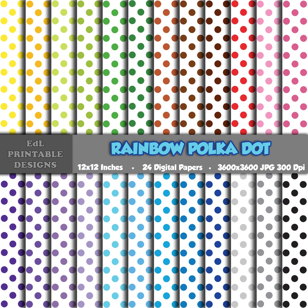 Rainbow Polka Dot Digital Paper, Spot Printable Background, Polka ...