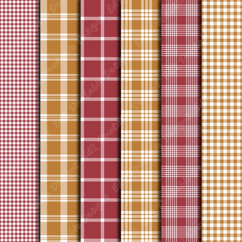 Burgundy and Gold Plaid Digital Paper, Tartan, Lumberjack, Gingham ...