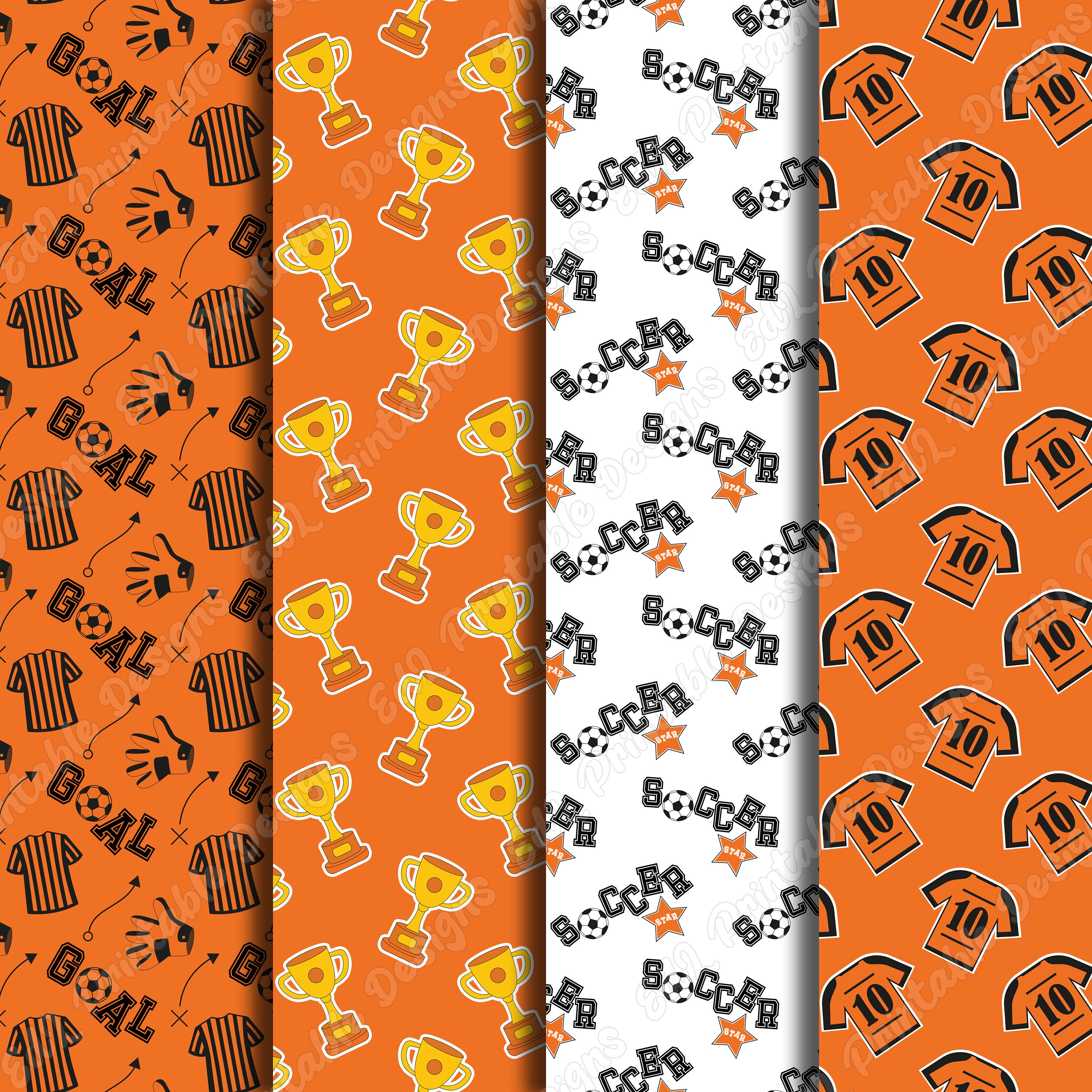 Soccer Digital Paper, Football Printable Background, Orange Soccer Ball ...