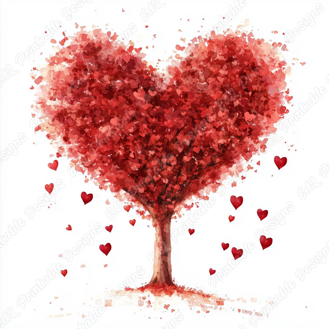 20 Heart Shape Tree Clip Art, Valentines Day Heart Tree Printable ...