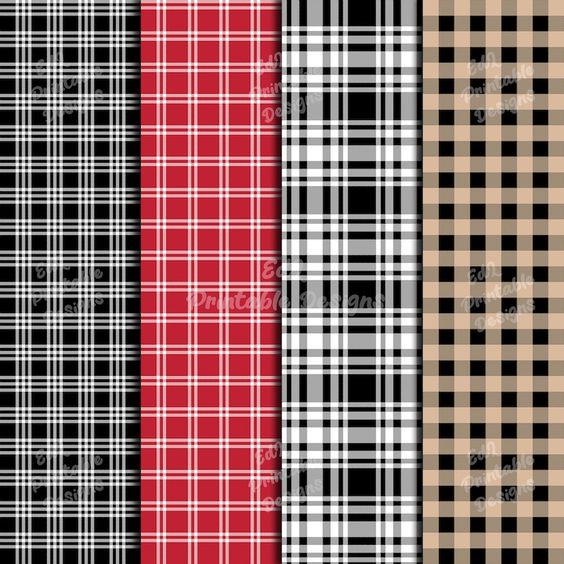 Red Beige Black, White Buffalo Plaid Digital Paper, Printable Tartan ...
