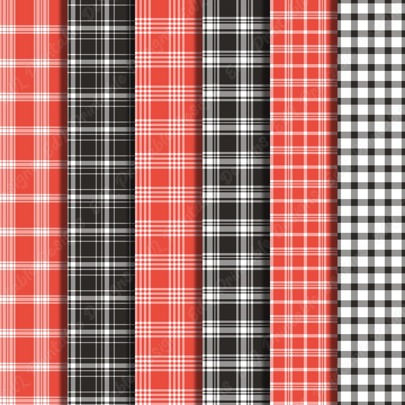 Red and Black Plaid Digital Paper, Tartan, Flannel, Scottish, Gingham ...