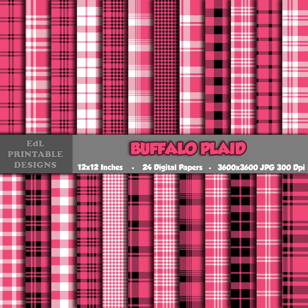 Pink Buffalo Plaid Digital Papers, Tartan Scrapbook Patterns (digital ...
