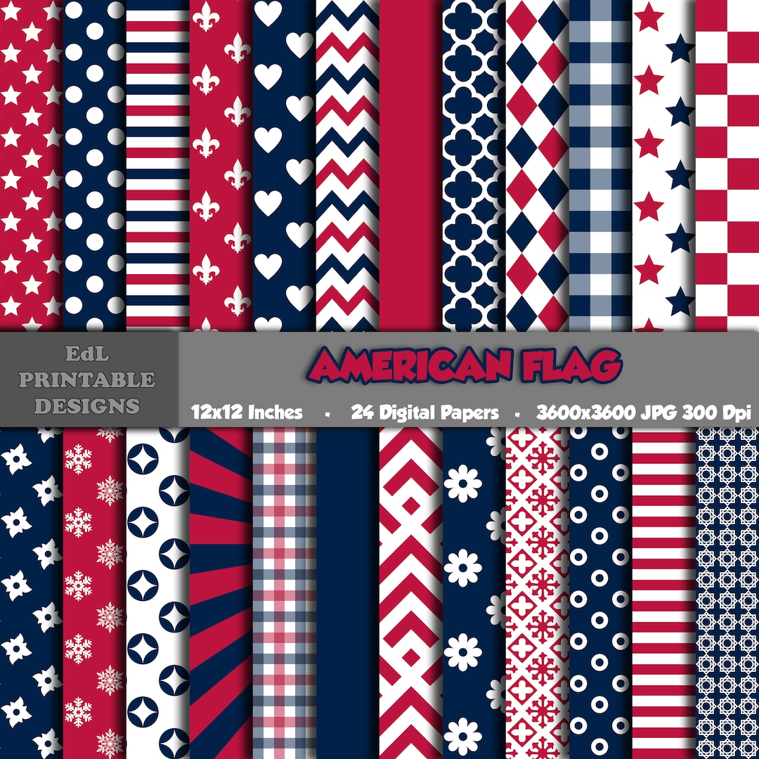 American Flag Digital Paper, 4th of July Printable Background ...