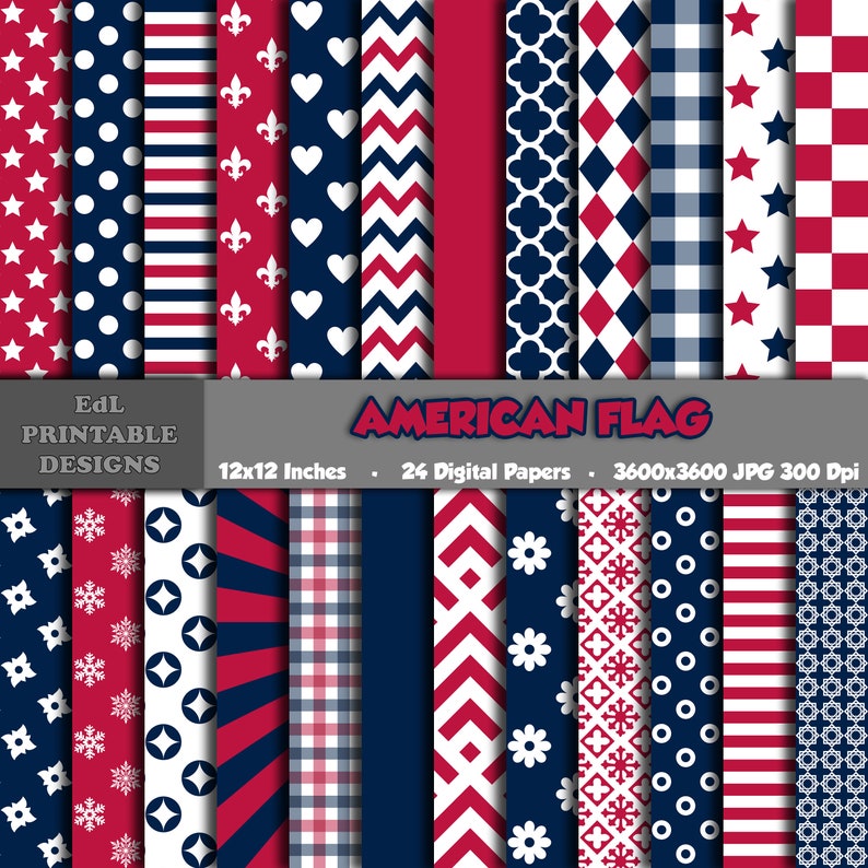 American Flag Digital Paper, 4th of July Printable Background ...