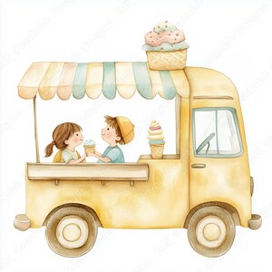 20 Cute Ice Cream Truck Clip Art, Watercolor Birthday Party Wall Art ...