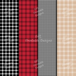 Red Beige Black, White Buffalo Plaid Digital Paper, Printable Tartan ...