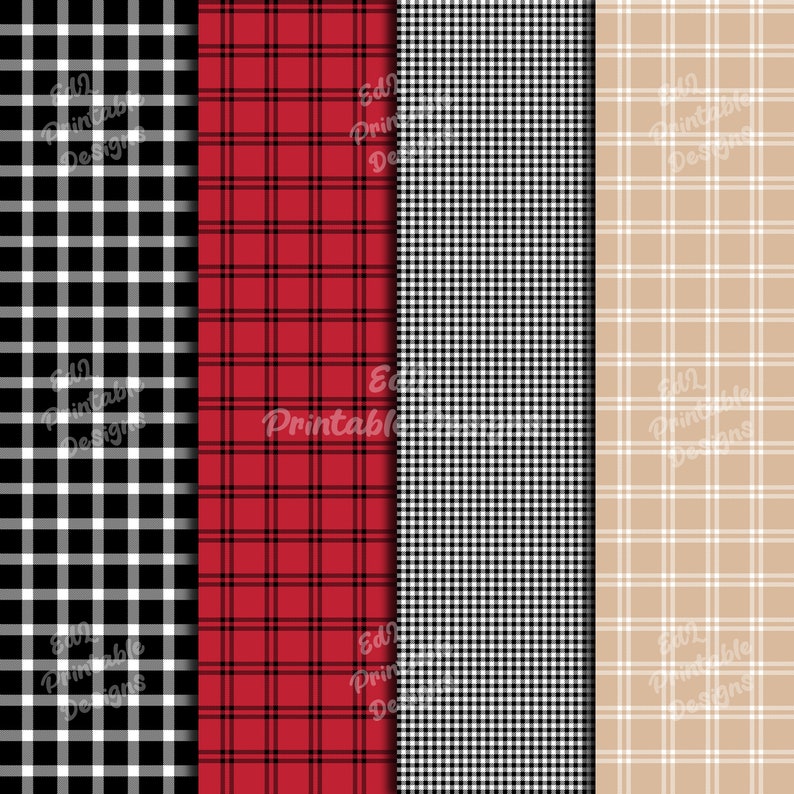 Red Beige Black, White Buffalo Plaid Digital Paper, Printable Tartan ...