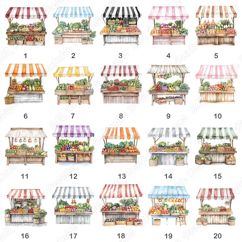 Watercolor Vegetable Stall Clipart, Farmers Market Art (digital ...
