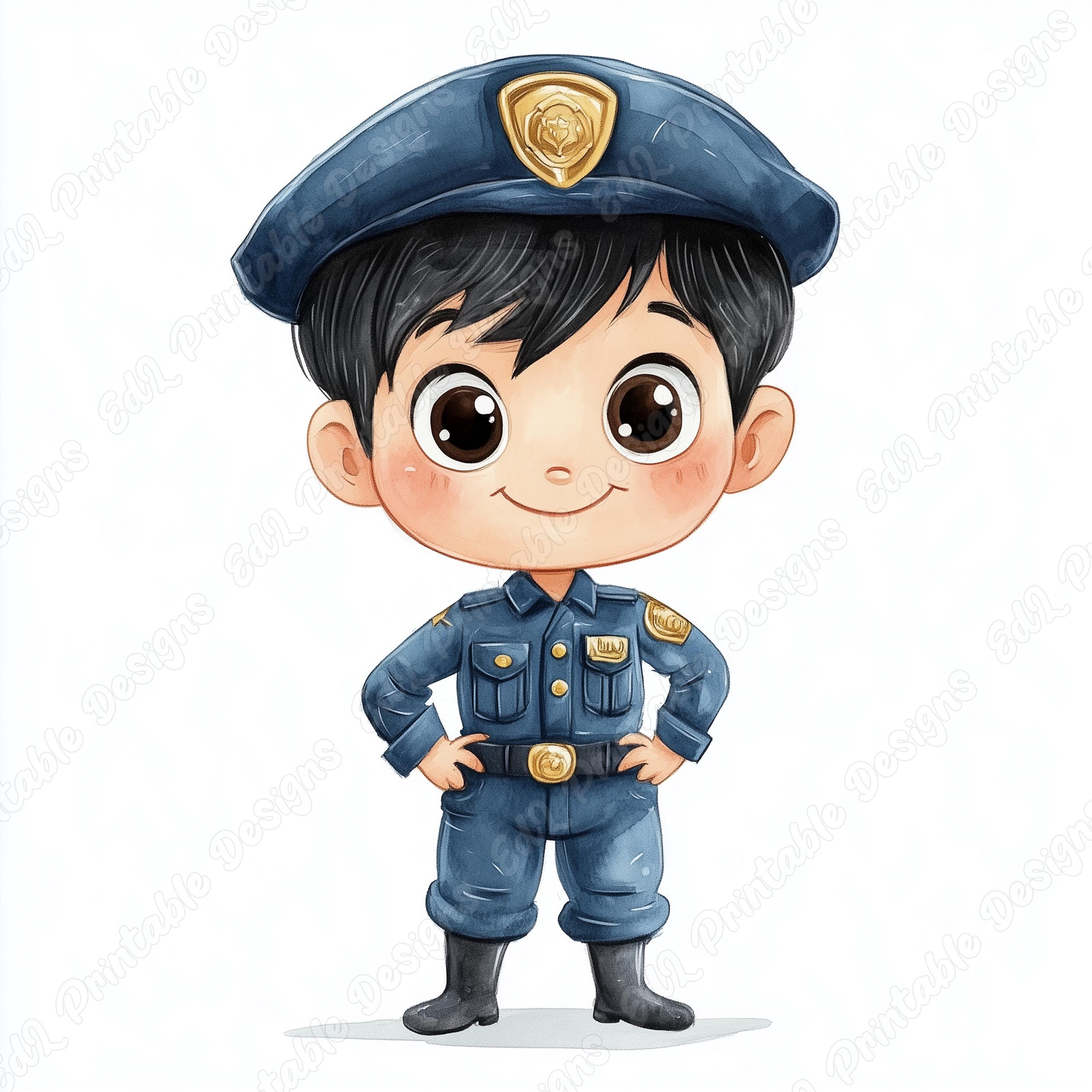 Police Officer Boy Clipart, Watercolor Little Cop Paper (JPG Digital ...