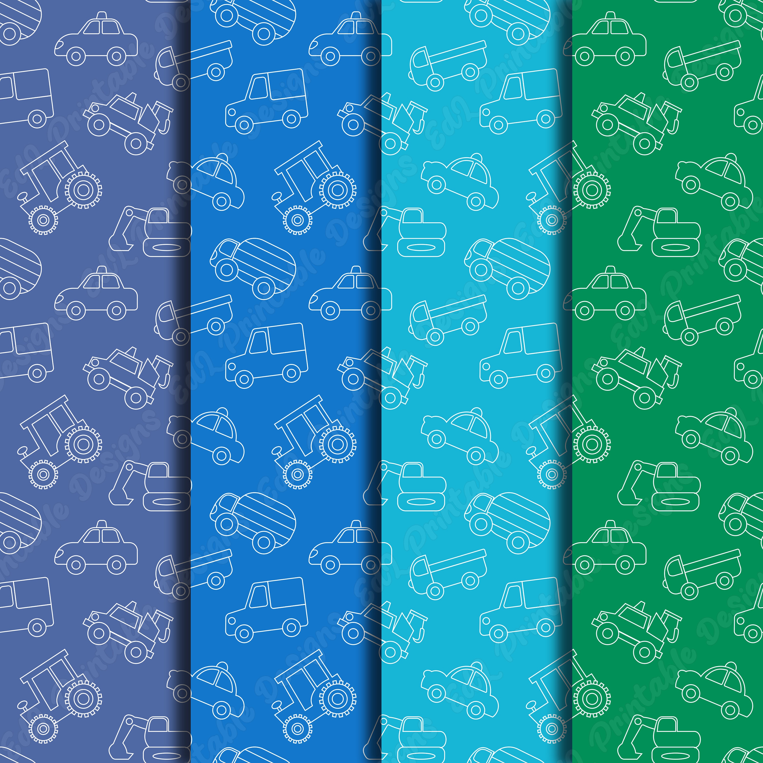 Cute Cars Drawing Pattern Digital Paper, Vehicles Sketch Printable ...