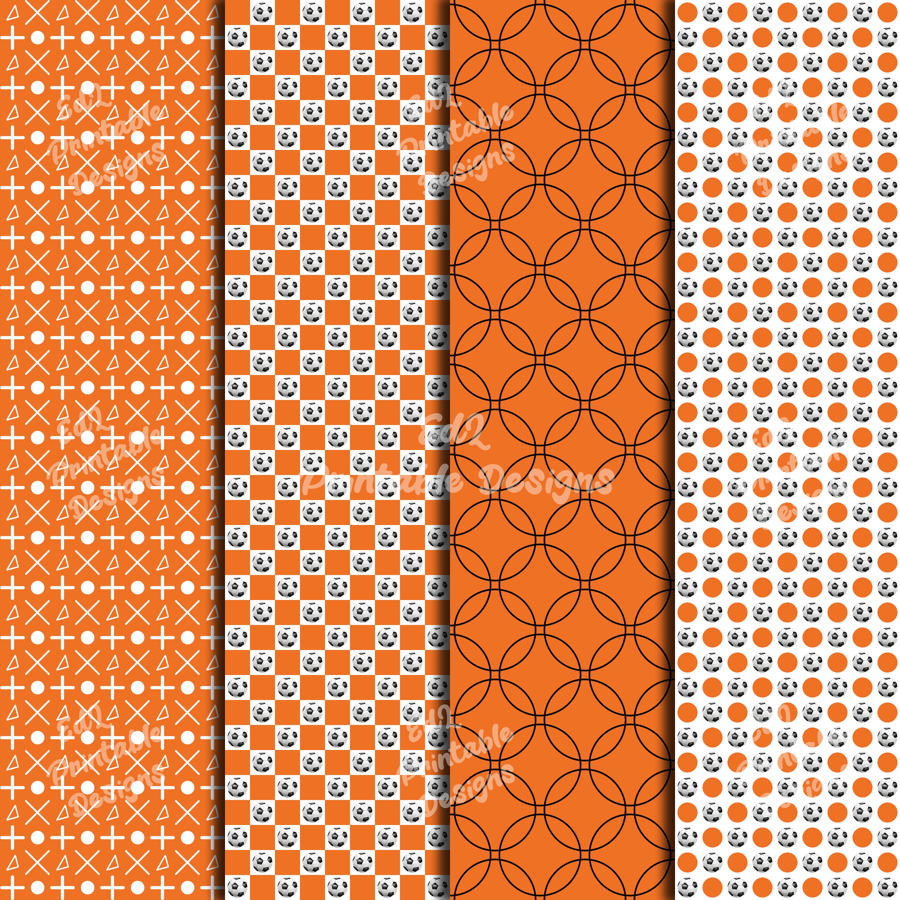 Soccer Digital Paper, Football Printable Background, Orange Soccer Ball ...