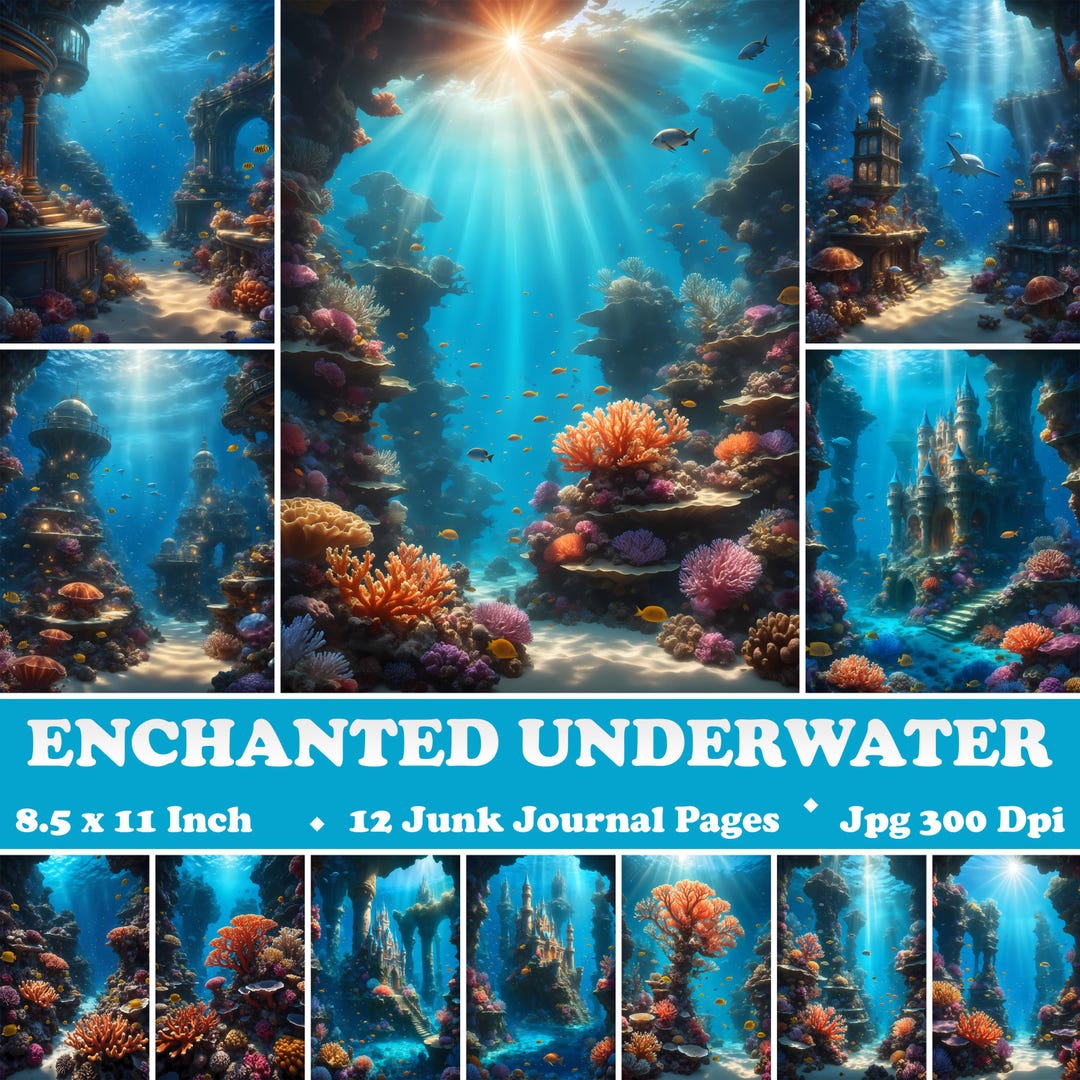 Enchanted Underwater Junk Journal Paper, Under the Sea Printable Page ...
