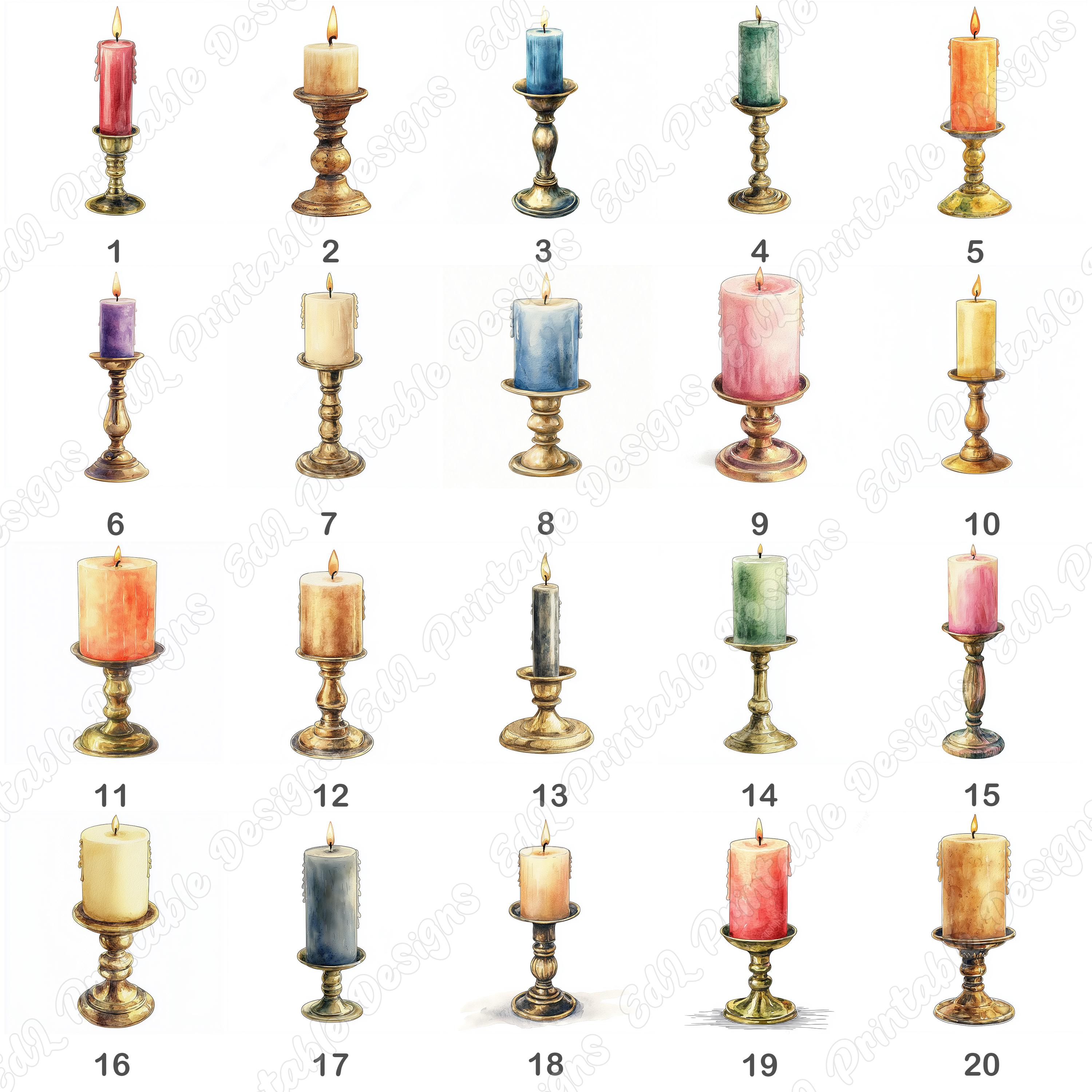 Vintage Brass Candlestick Clip Art, Watercolor Candle (JPG Bundle) - Etsy