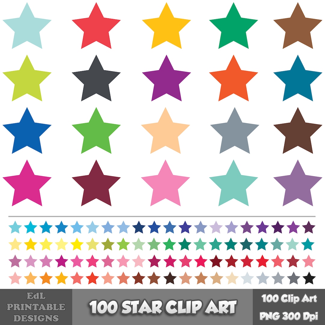100 Solid Color Star Clip Art, Scrapbooking Planner Png, Rainbow Starry ...