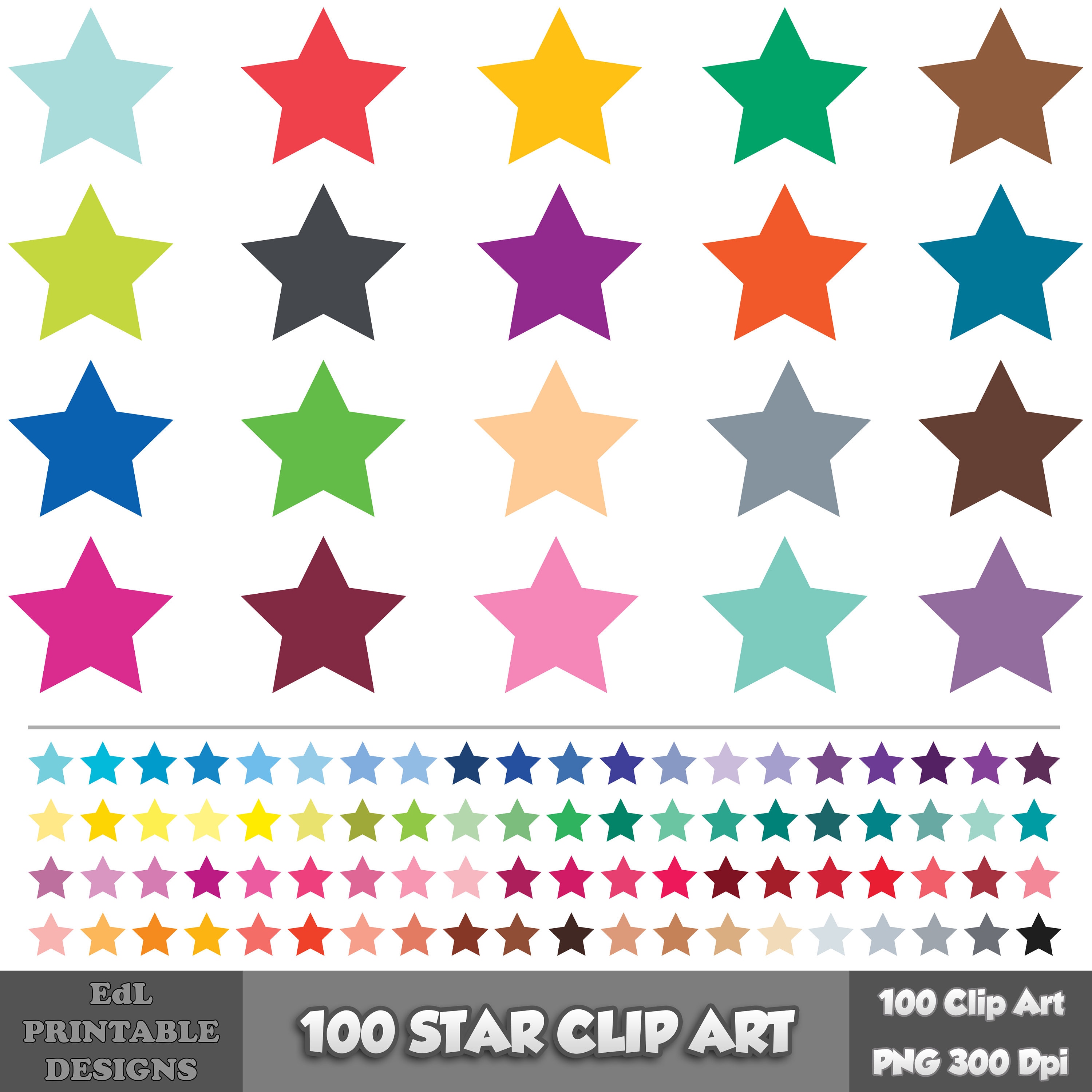 100 Solid Color Star Clip Art, Scrapbooking Planner Png, Rainbow Starry ...