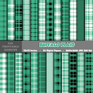 Mint Green Buffalo Plaid Digital Papers, Printable Tartan, Scottish ...
