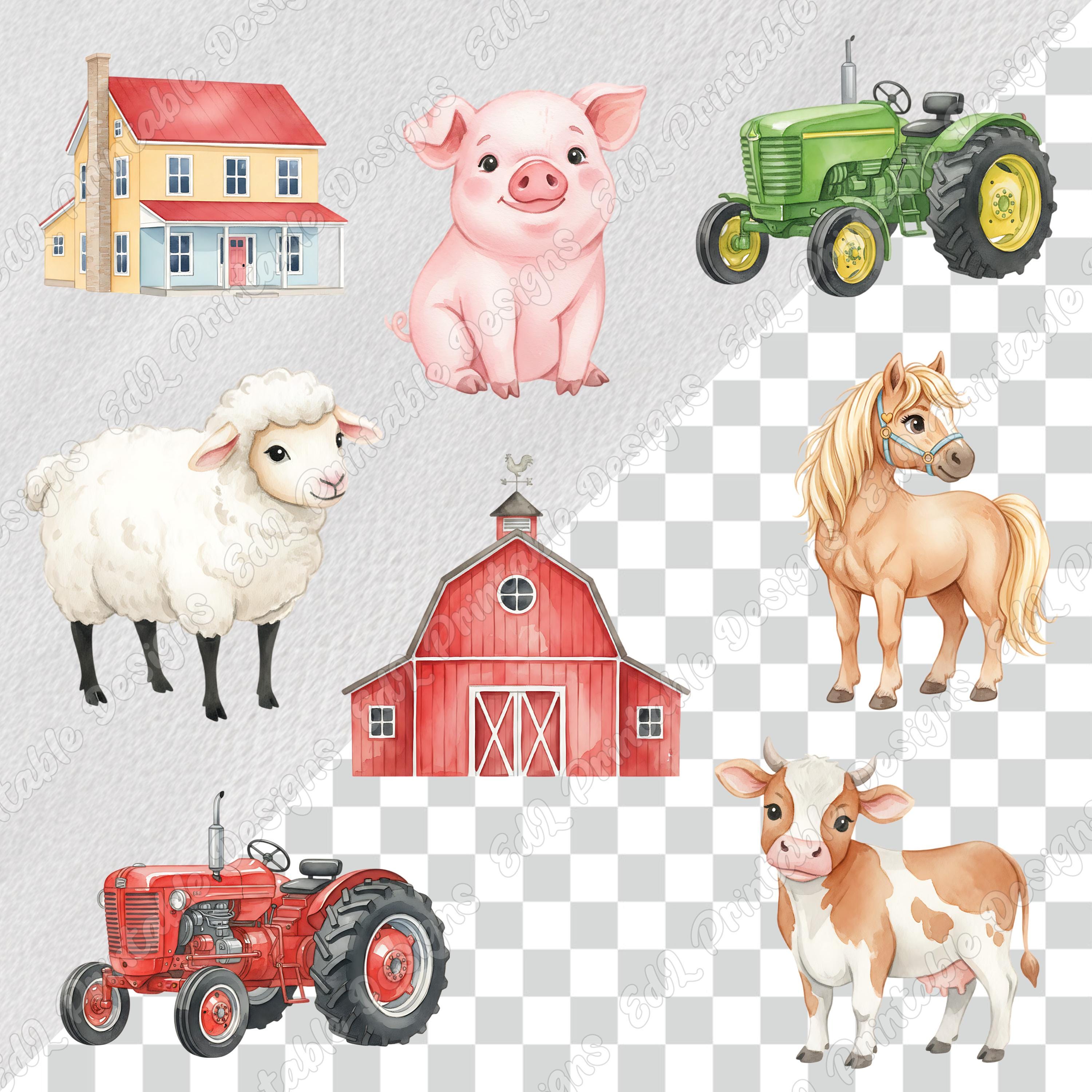 Watercolor Farm Clipart PNG Bundle, Barnyard Animals (digital Download ...