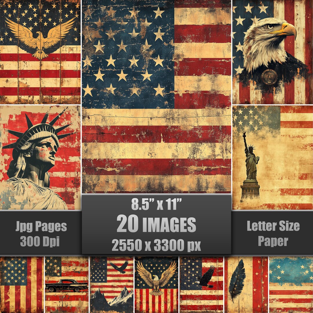 Distressed USA Flag Junk Journal Paper, Grunge Patriotic Background ...
