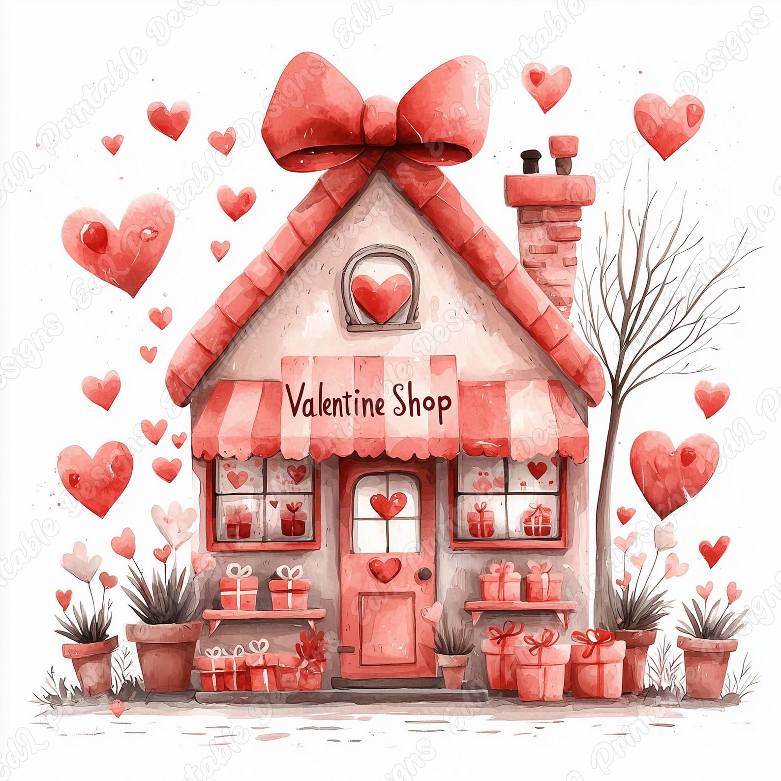 Valentine's Day Shop Clipart, Watercolor Storefront Images (JPG Digital ...
