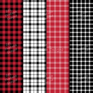 Red and Black White Buffalo Plaid Digital Paper, Printable Tartan ...