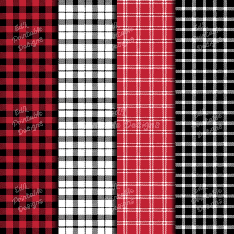 Red and Black White Buffalo Plaid Digital Paper, Printable Tartan ...