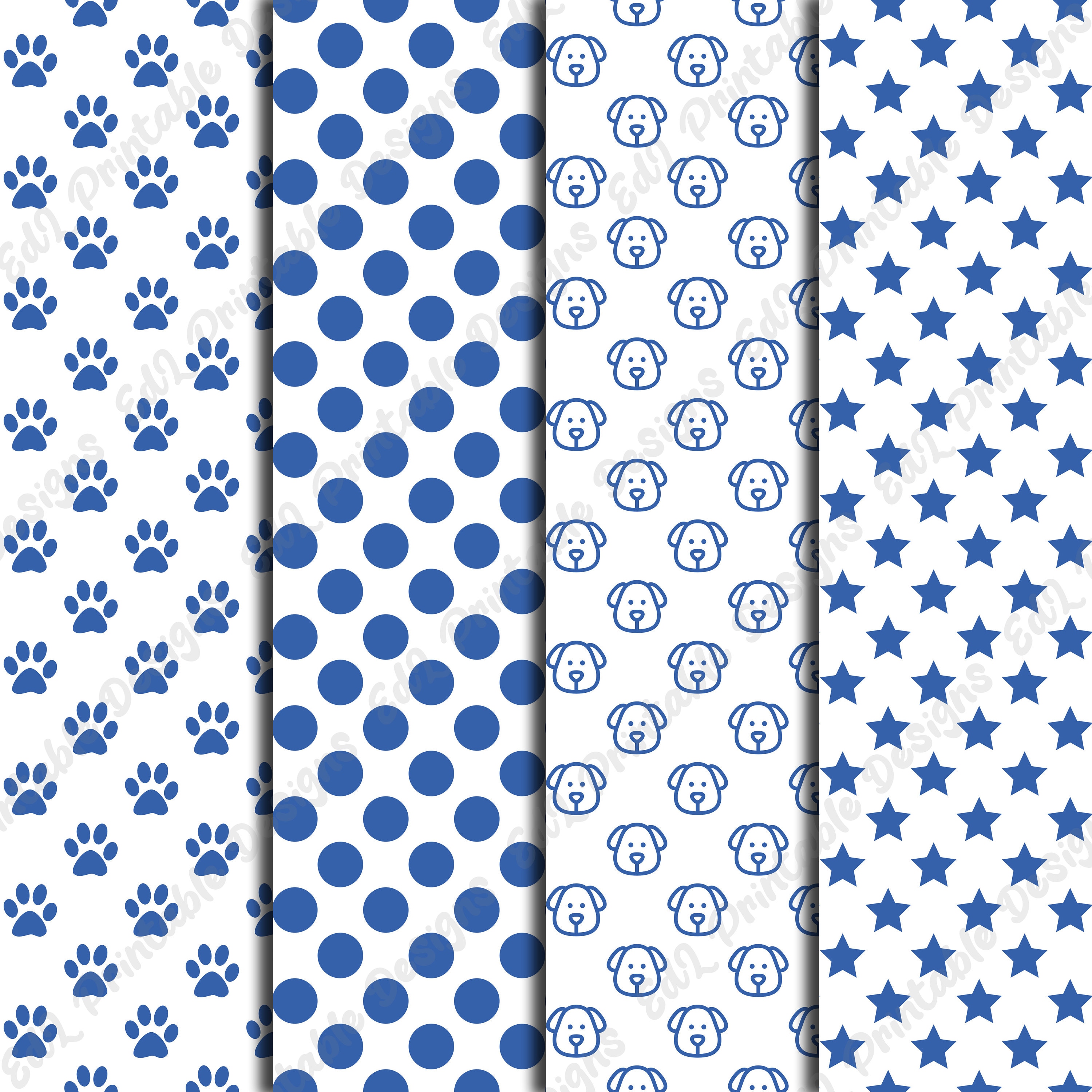 White and Blue Dog Patterns Digital Paper, Animal Prints Background ...