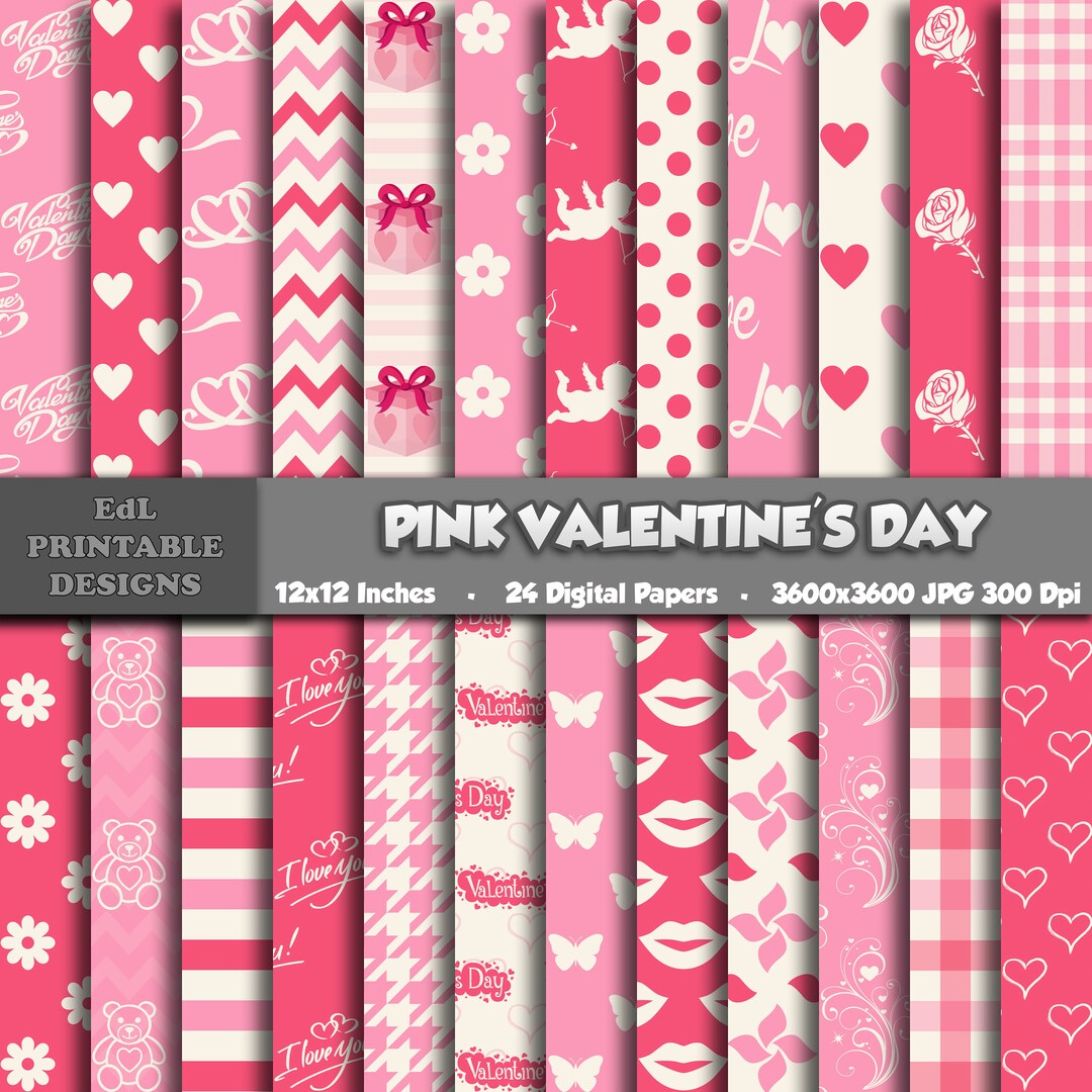 Valentines Day Digital Paper, Love Printable Background, Romantic ...