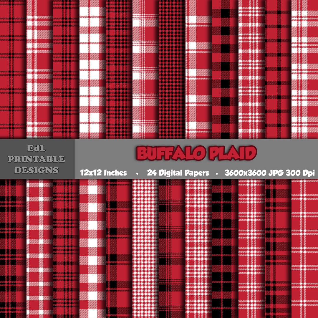 Red Buffalo Plaid Digital Paper Set, Lumberjack Scrapbook (digital ...