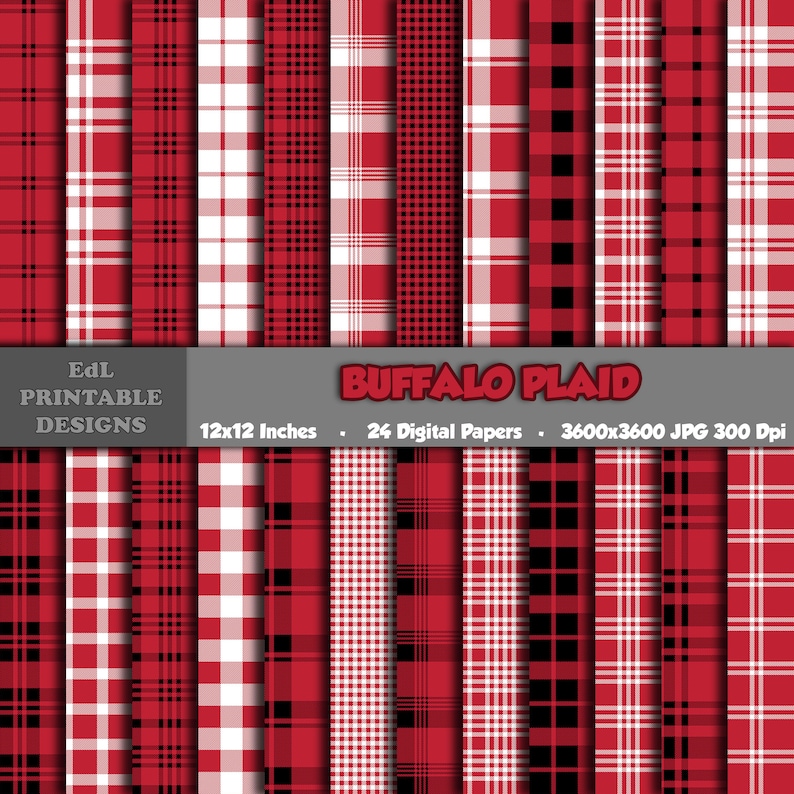 Red Buffalo Plaid Digital Paper Pack, Printable Background Papers ...