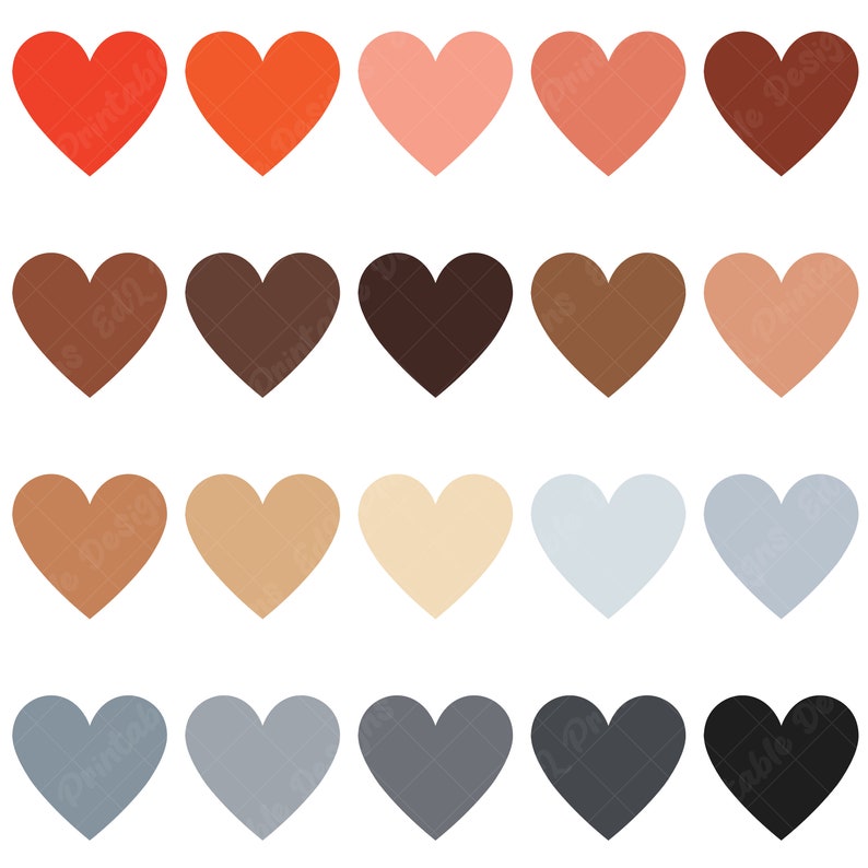 100 Solid Color Heart Clip Art, Rainbow Colorful Love Clipart ...