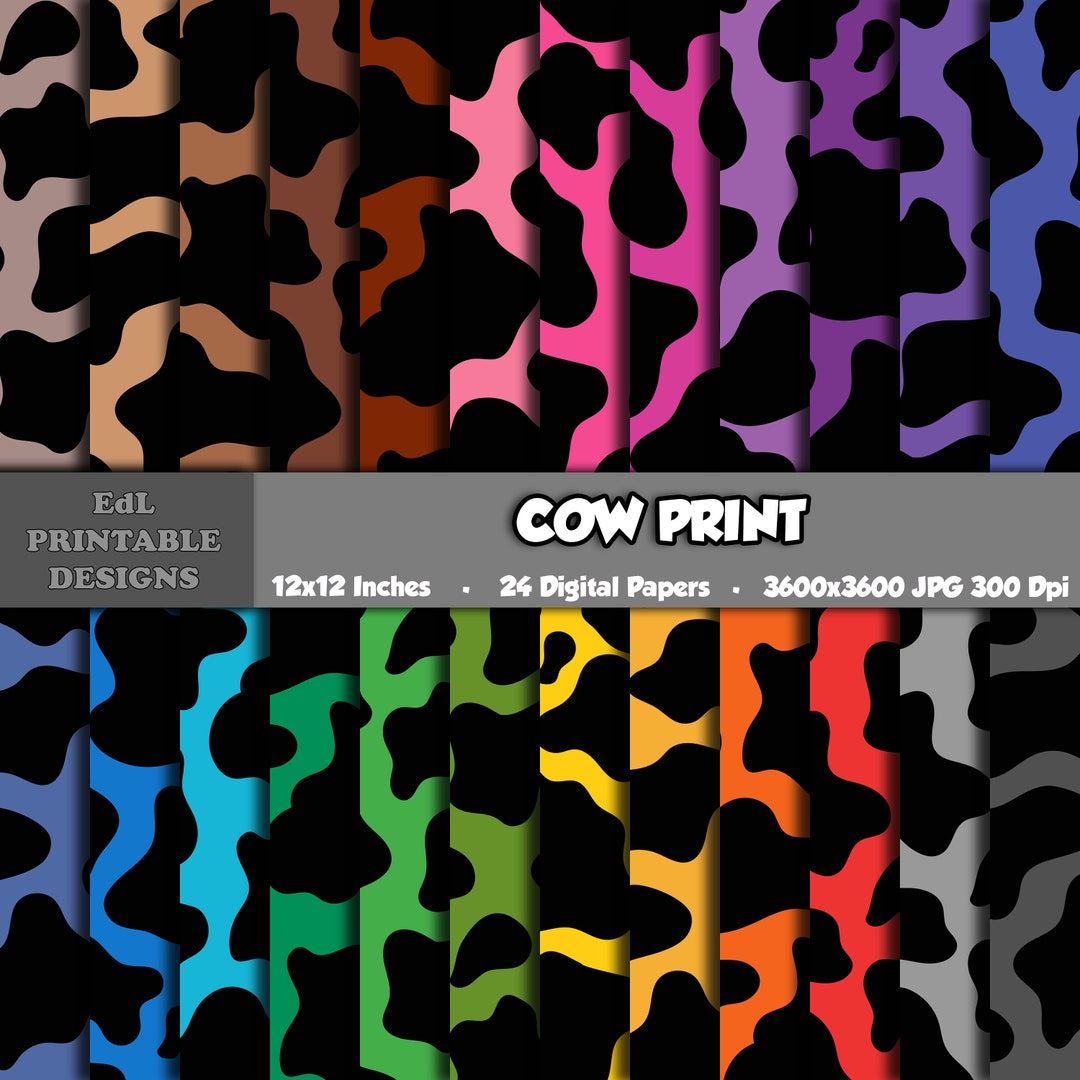 Black Cow Print Digital Paper, Animal Print Printable Background ...