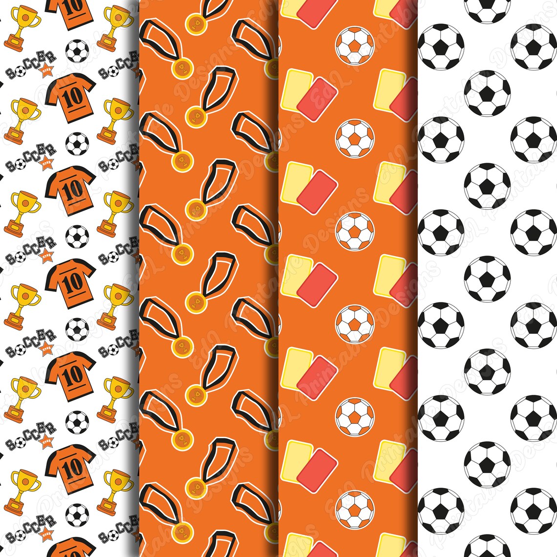 Soccer Digital Paper, Football Printable Background, Orange Soccer Ball ...
