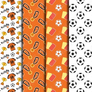 Soccer Digital Paper, Football Printable Background, Orange Soccer Ball ...