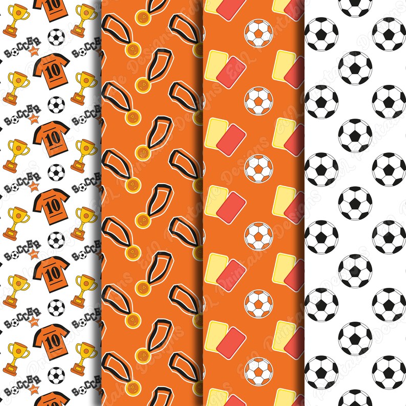 Soccer Digital Paper, Football Printable Background, Orange Soccer Ball ...