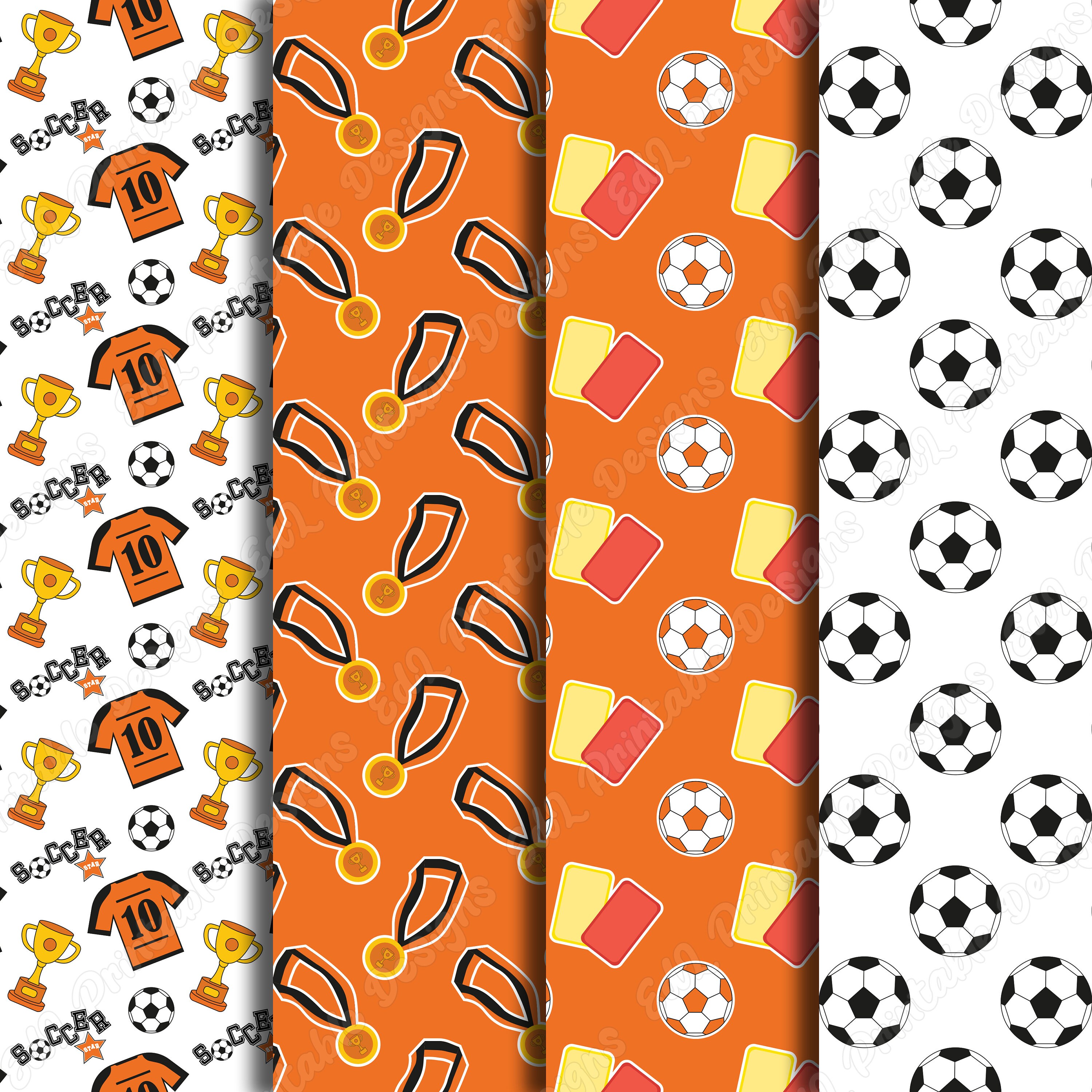 Soccer Digital Paper, Football Printable Background, Orange Soccer Ball ...