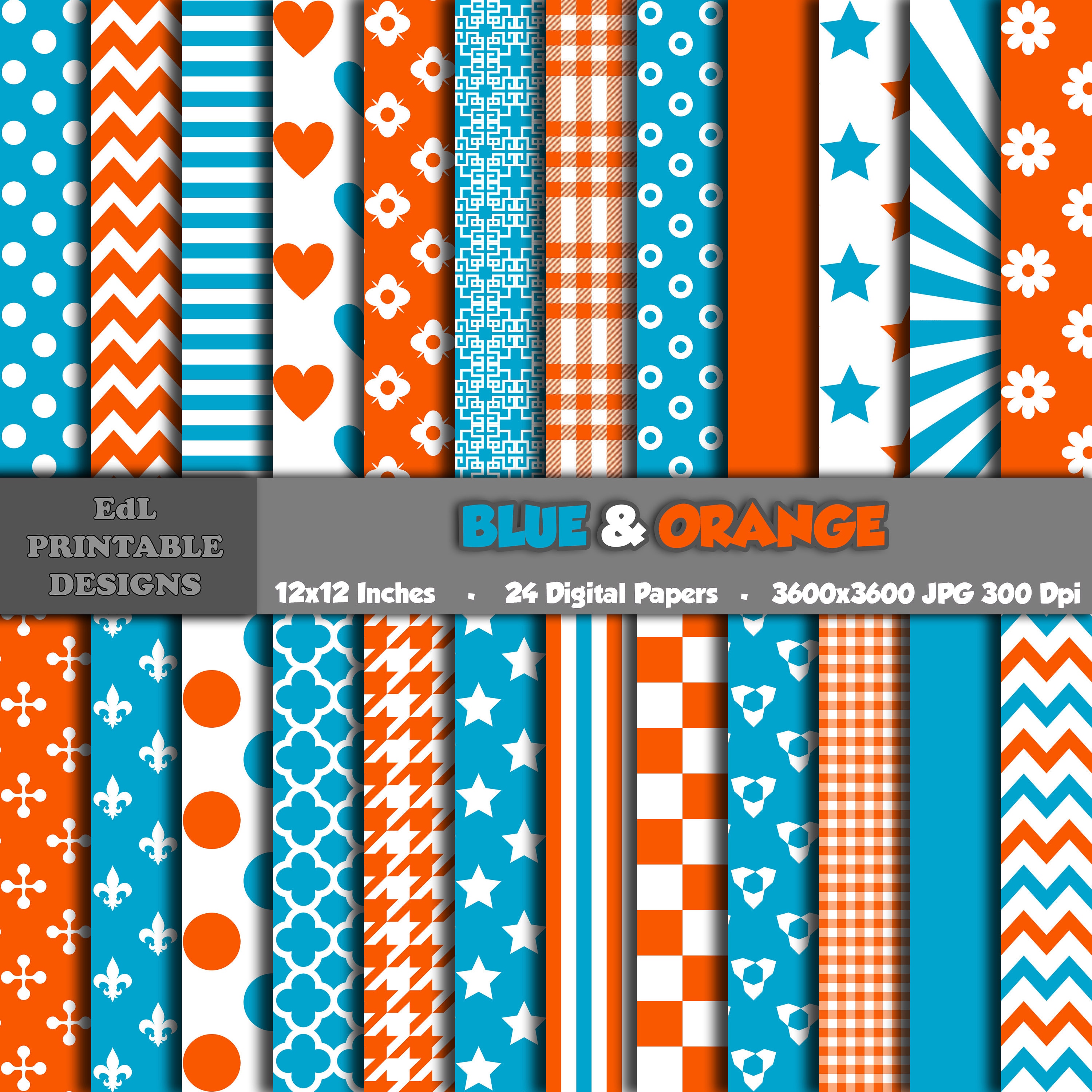 Blue and Orange Colors Digital Paper, Blue and Orange Printable ...