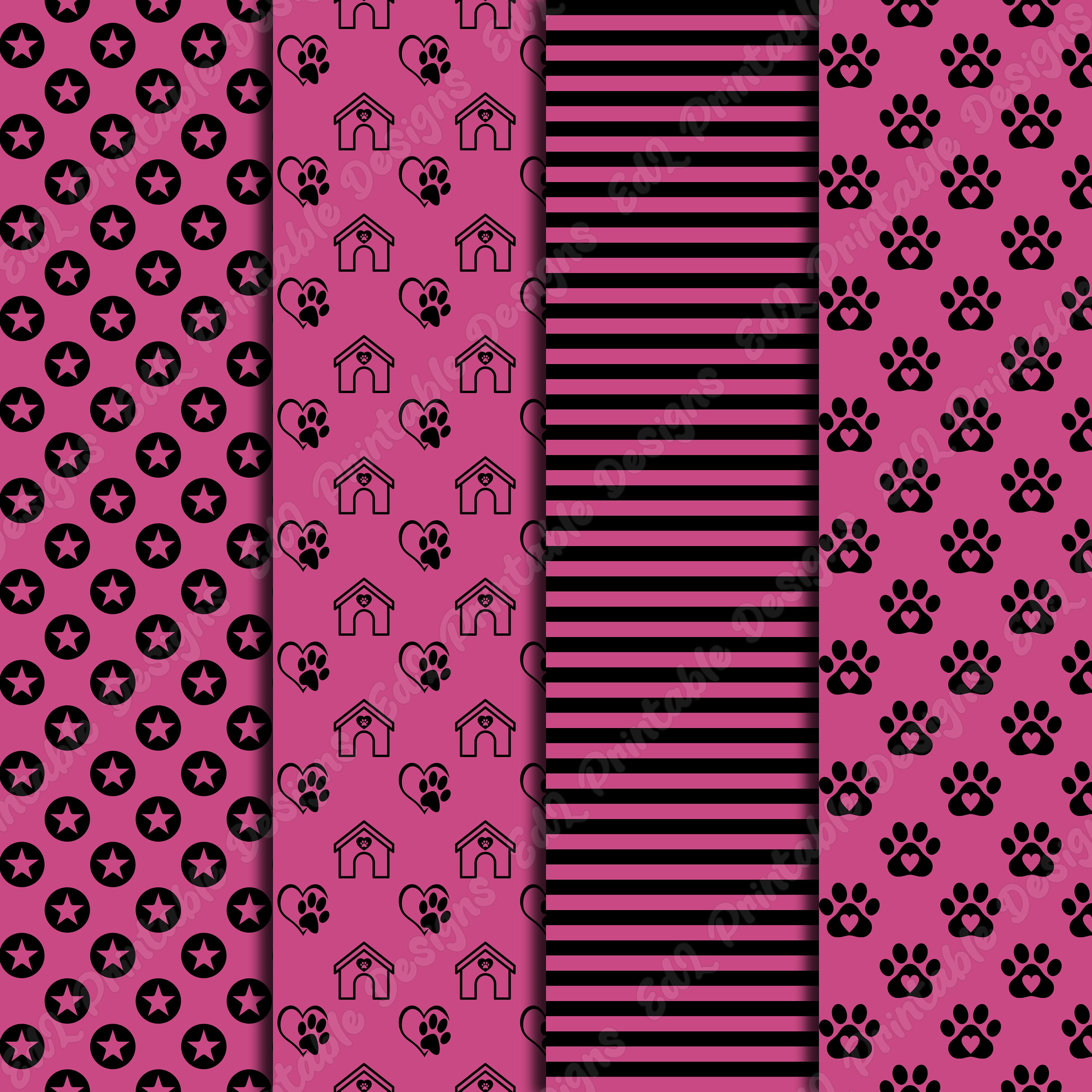 Pink and Black Dog Patterns Digital Paper, Animal Prints Background ...